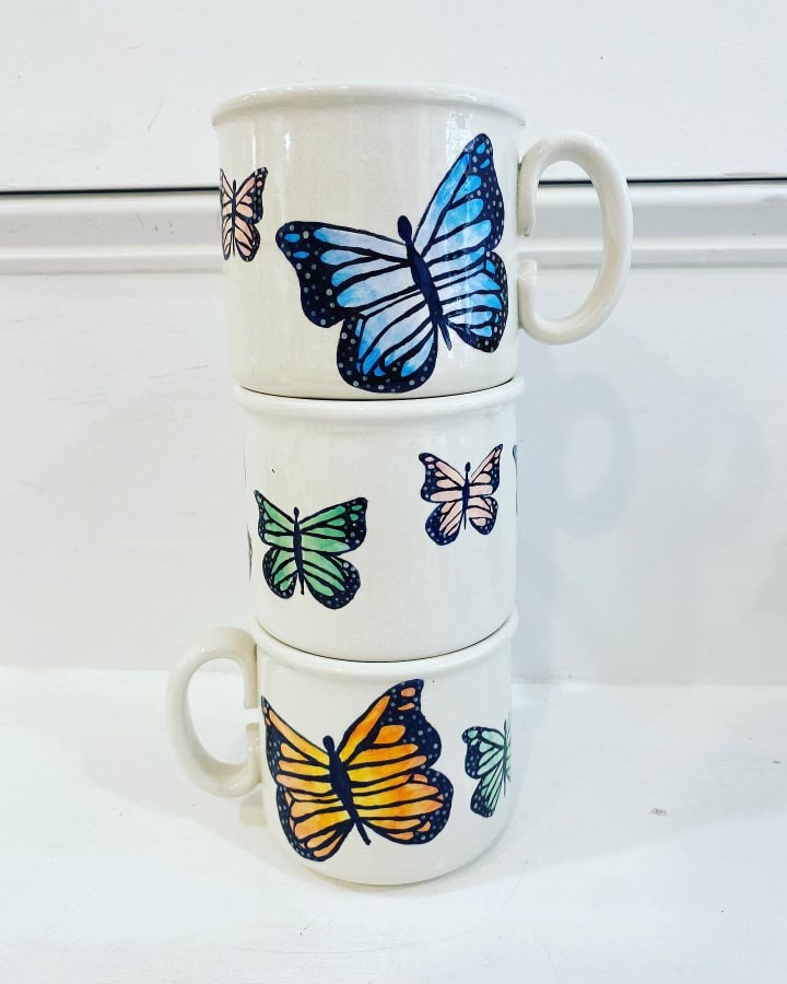 Custom Butterfly Mugs - Rainbows Pottery Studio